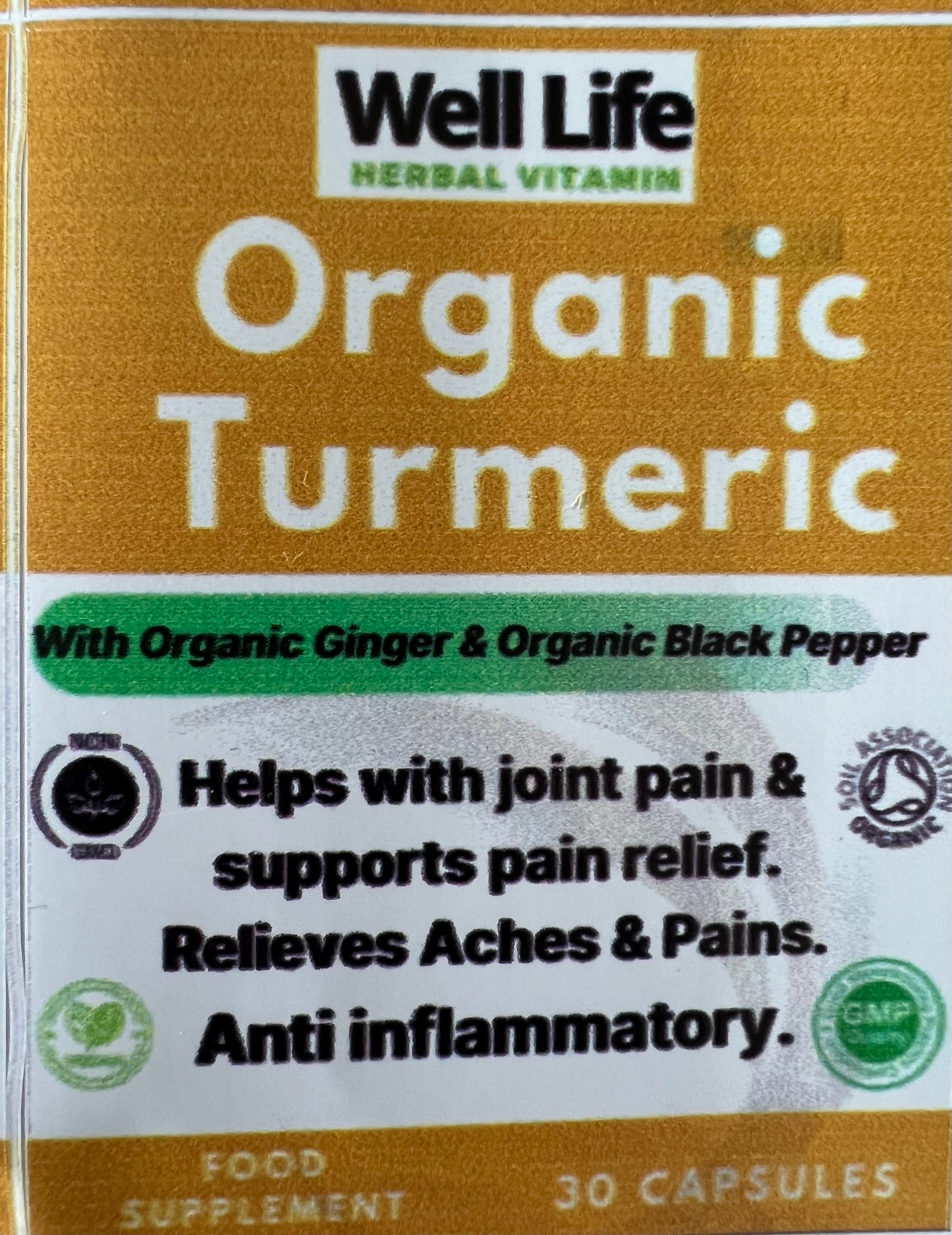 Well Life Organic Turmeric with Ginger & Black Pepper 30 capsules ...